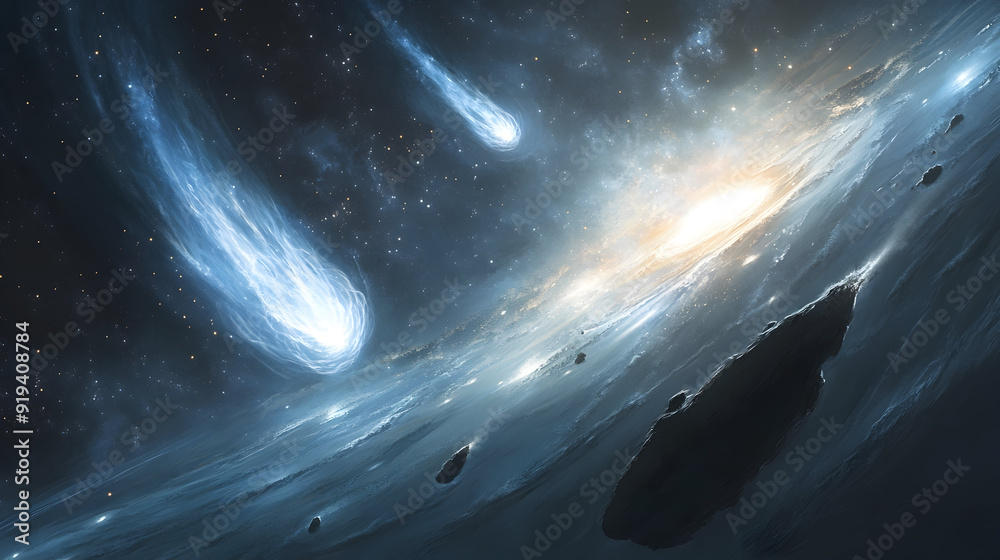 - An illustration of comets traveling through the solar system, with ...