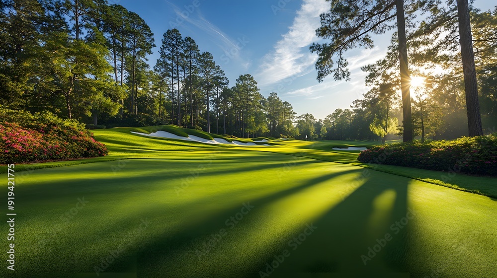Pristine golf course, Augusta National, lush green fairways, white sand ...