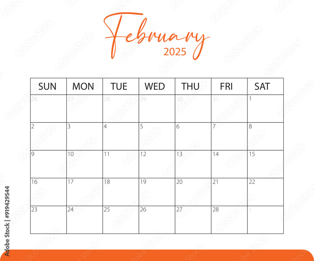 February 2025 Calendar. Vector calendar. Week starts sunday. Calendar ...
