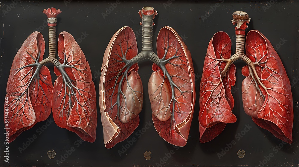 Gross anatomy of respiratory system featuring lungs trachea and ...
