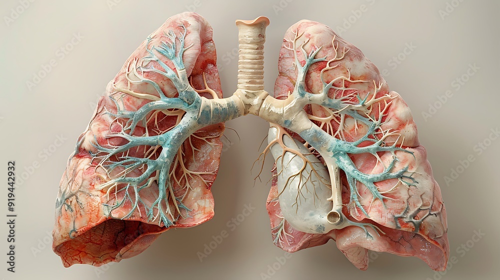 Gross anatomy of respiratory system featuring lungs trachea and ...