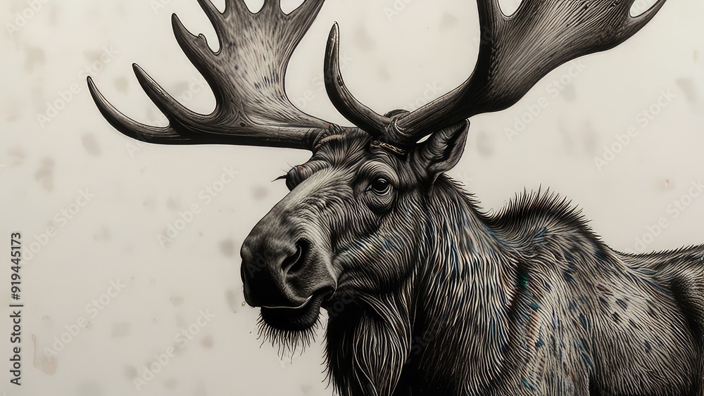 pen and ink illustration of moose Stock Illustration | Adobe Stock