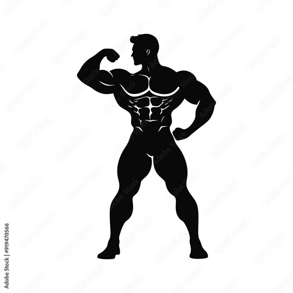 Silhouette of a body builder man vector illustration, Muscular ...