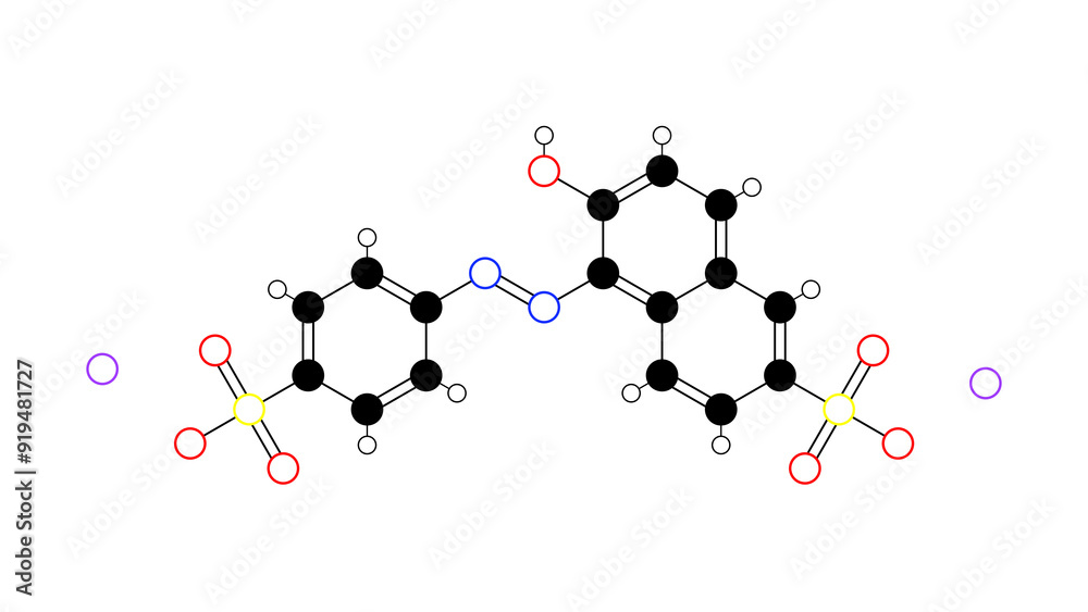 sunset yellow fcf molecule, structural chemical formula, ball-and-stick ...