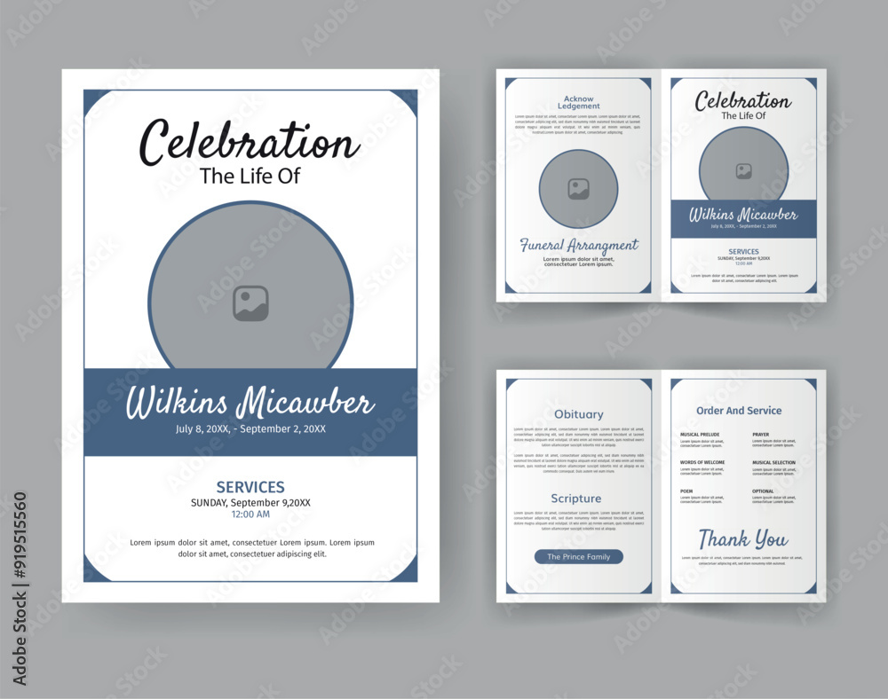 Funeral Template for Memorial Program. Minimalist Bifold Brochure ...