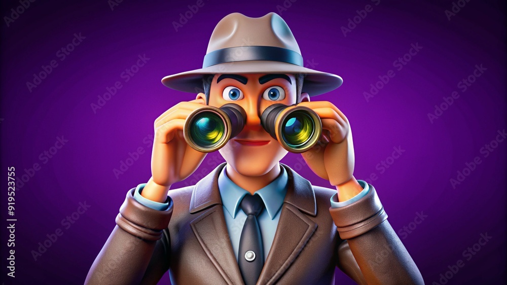 Cartoon Spy with Binoculars Stock Illustration | Adobe Stock