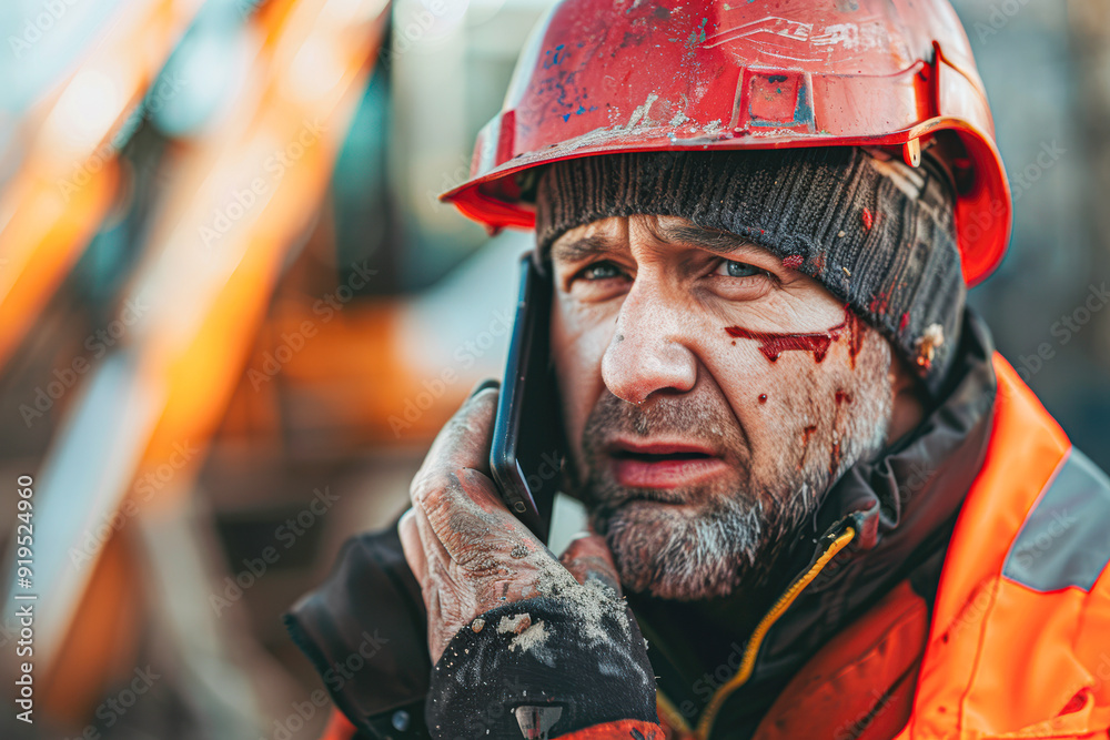 Injured Construction Worker Reporting Accident Serious Close-up ...