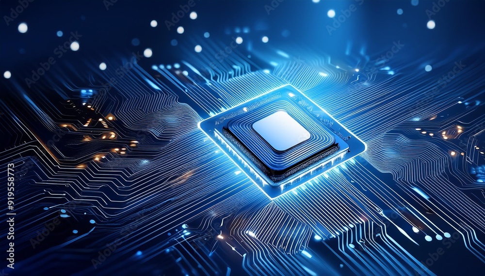 glowing microchip with ai neural network overlay futuristic circuit ...