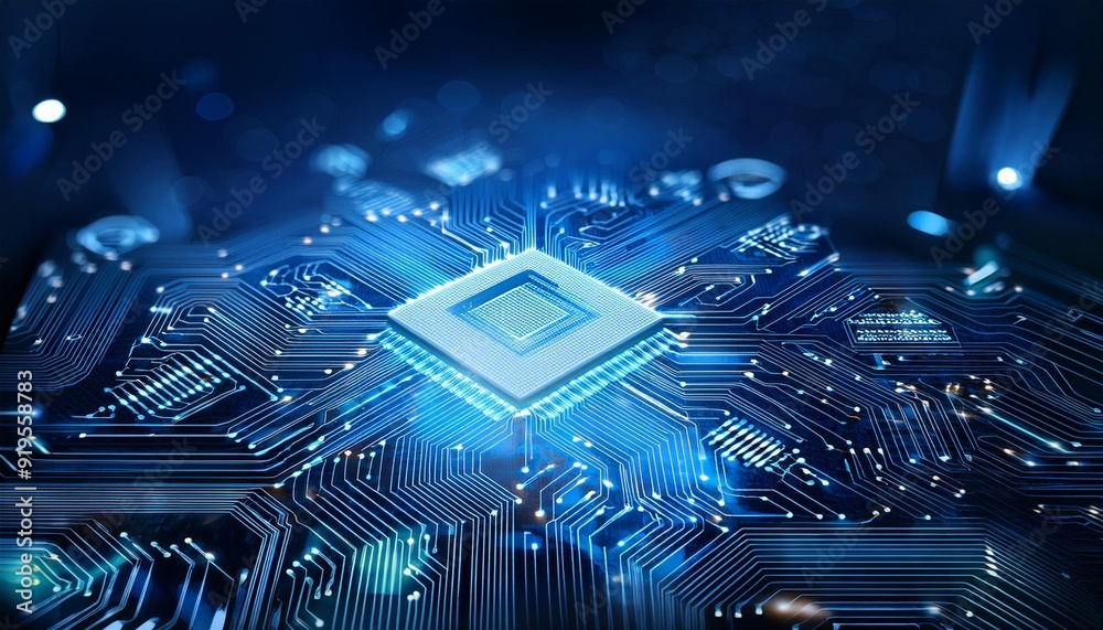 glowing microchip with ai neural network overlay futuristic circuit ...