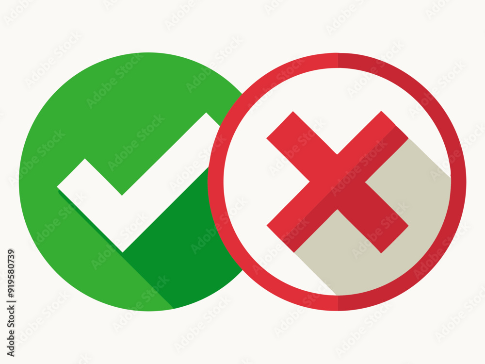 Sign green tick and red cross. Checking handwriting symbols, positive ...