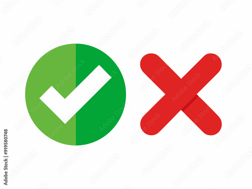 Sign green tick and red cross. Checking handwriting symbols, positive ...