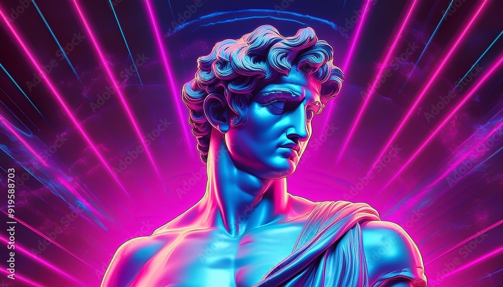 vaporwaveinspired greek statue of david with neon accents retro synth ...