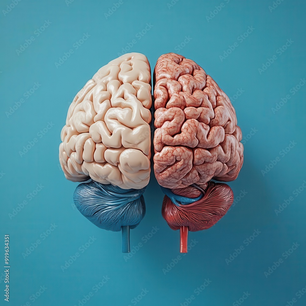 Medical illustration of a brain before and after therapy, showing ...