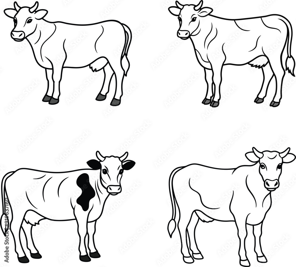 cow line art coloring page design template Stock Vector | Adobe Stock