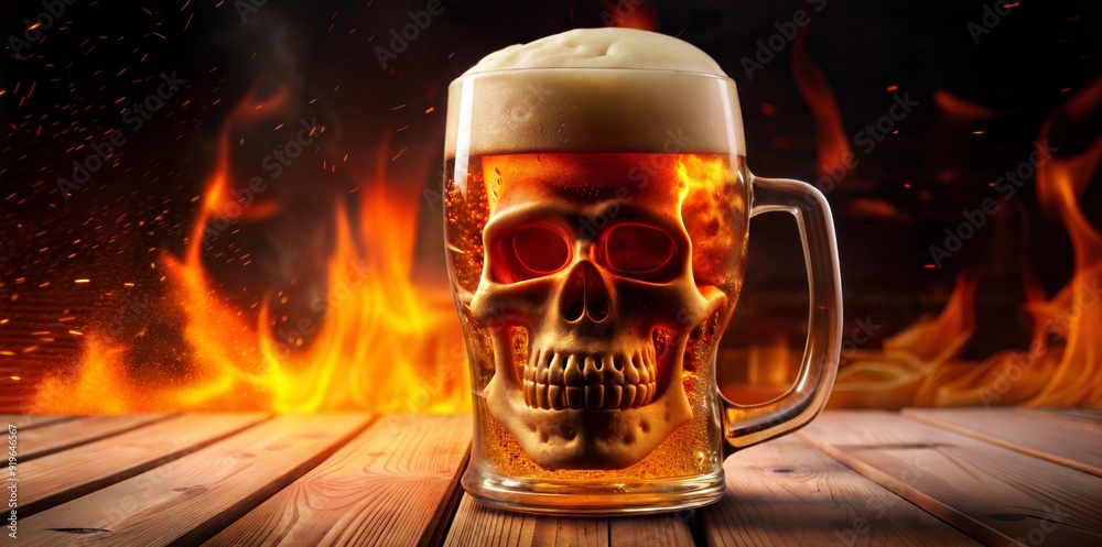 Flaming skull beer stein, attention-grabbing banner visual for extreme ...