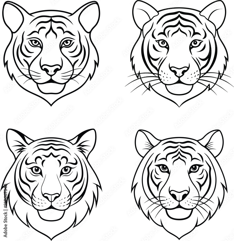 tiger line art coloring page design template Stock Vector | Adobe Stock