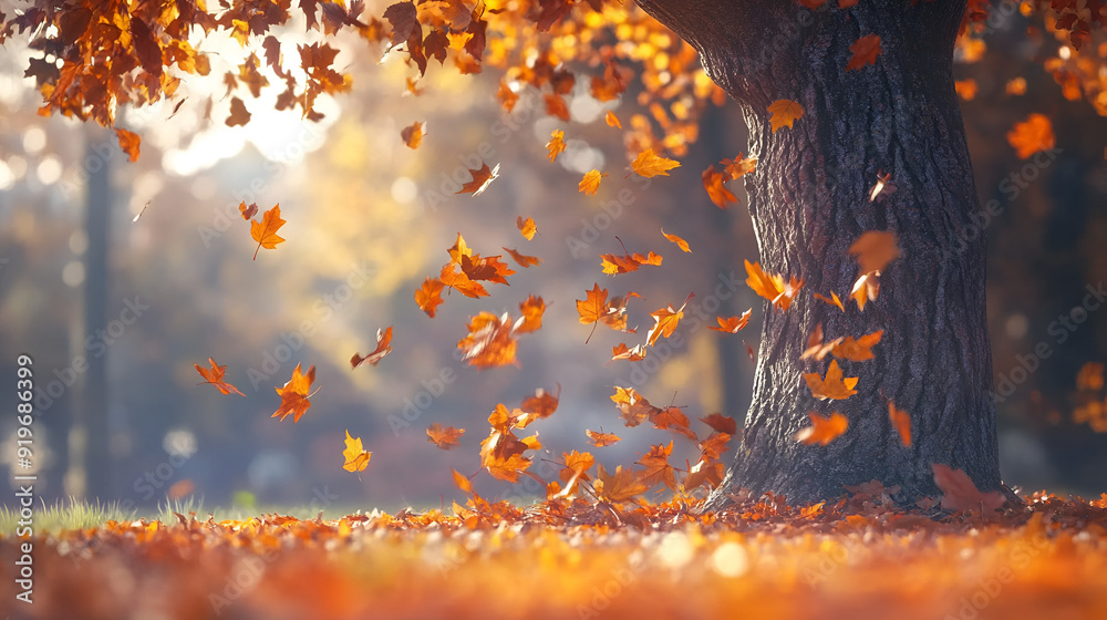 paisaje otoñal llegada del otoño cayendo hojas del arbol colores ...