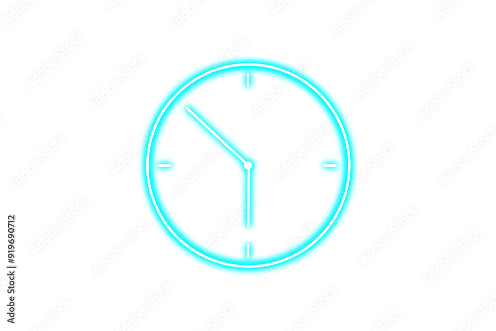 Glowing neon clock sign isolated on transparent background. Blue neon light clock symbol ...