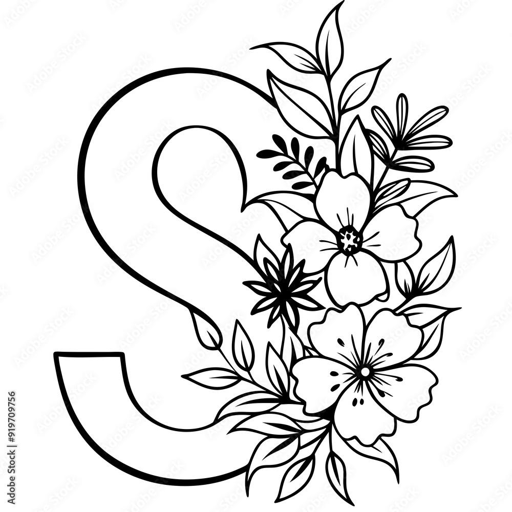 Floral alphabet svg, split monogram svg, flower alphabet svg, floral ...