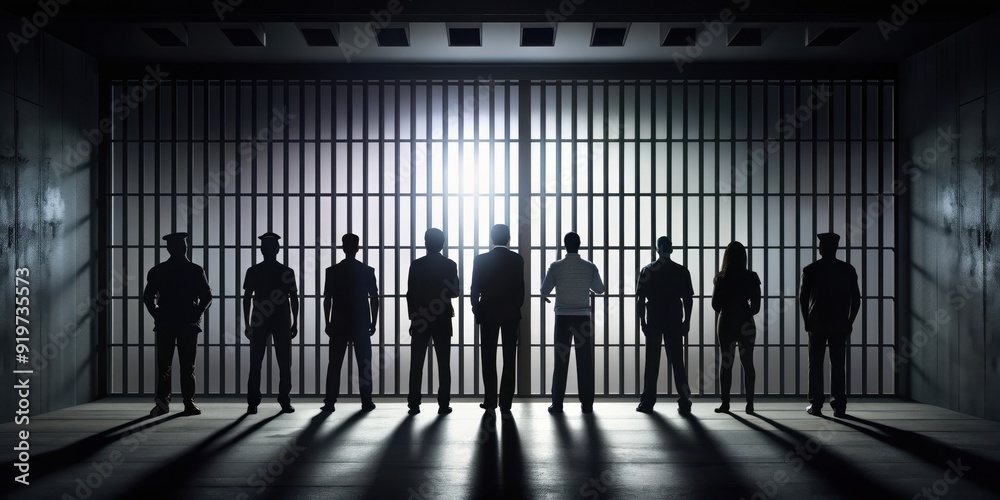 Silhouettes of people in a dark prison cell , jail, incarcerated ...