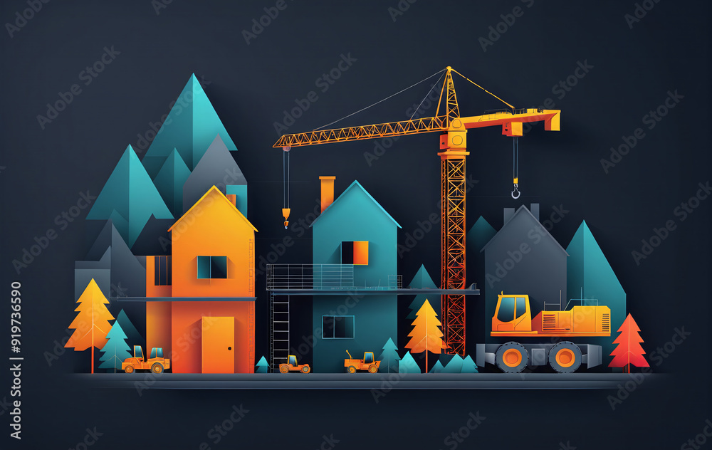 Illustrative graphic depiction of an inner-city construction site ...