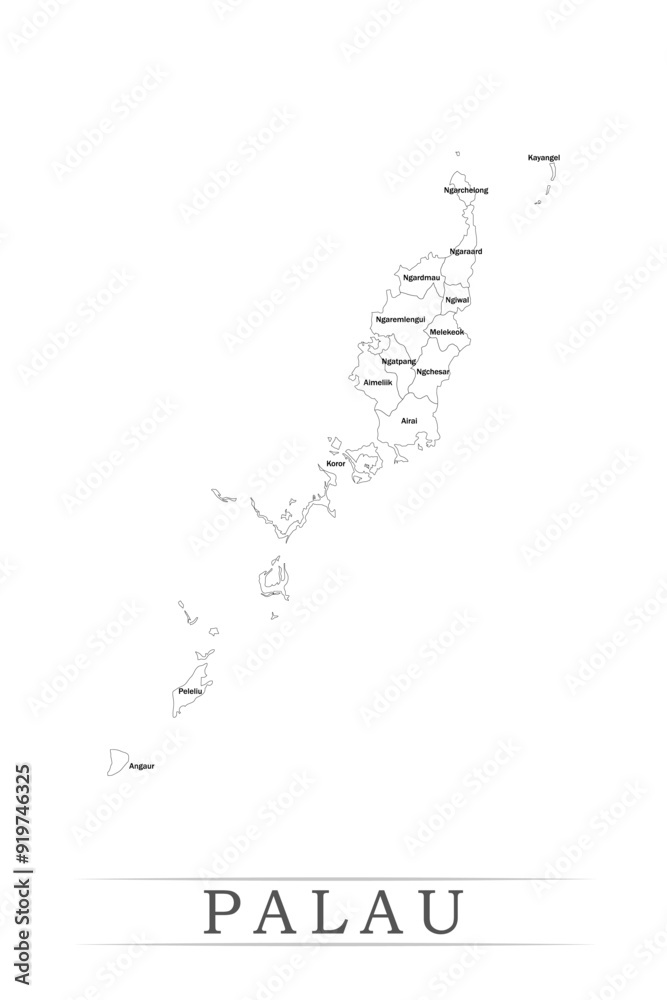 Administrative regions of PALAU. Province, state, division name with ...
