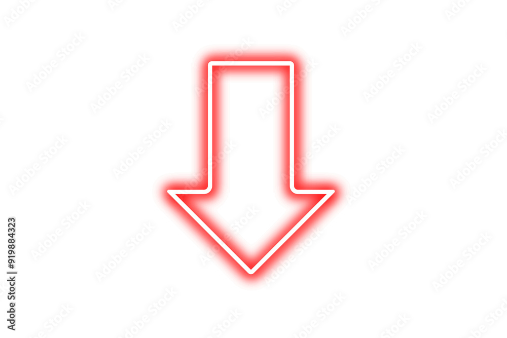 Sparkle red neon arrow bouncing slide to down on transparent background ...