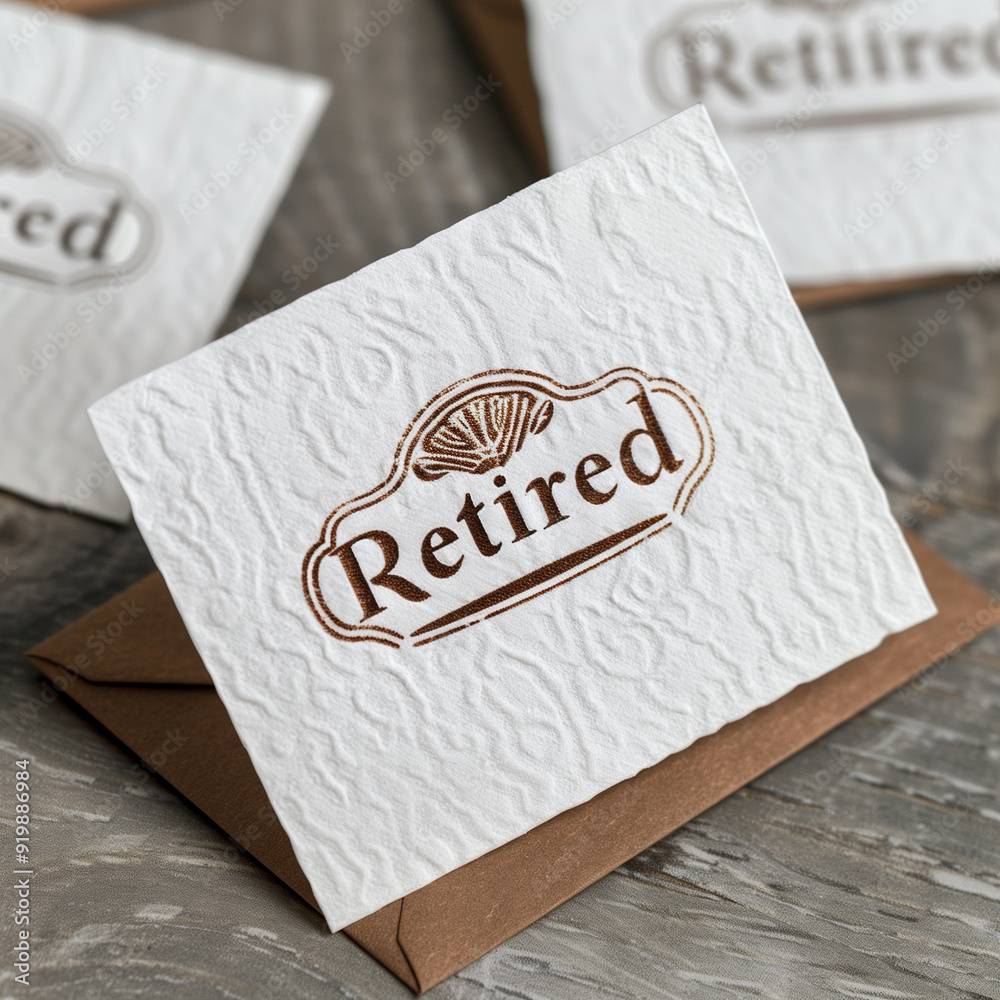 A sophisticated brown stamp imprint with the word "Retired" in elegant ...
