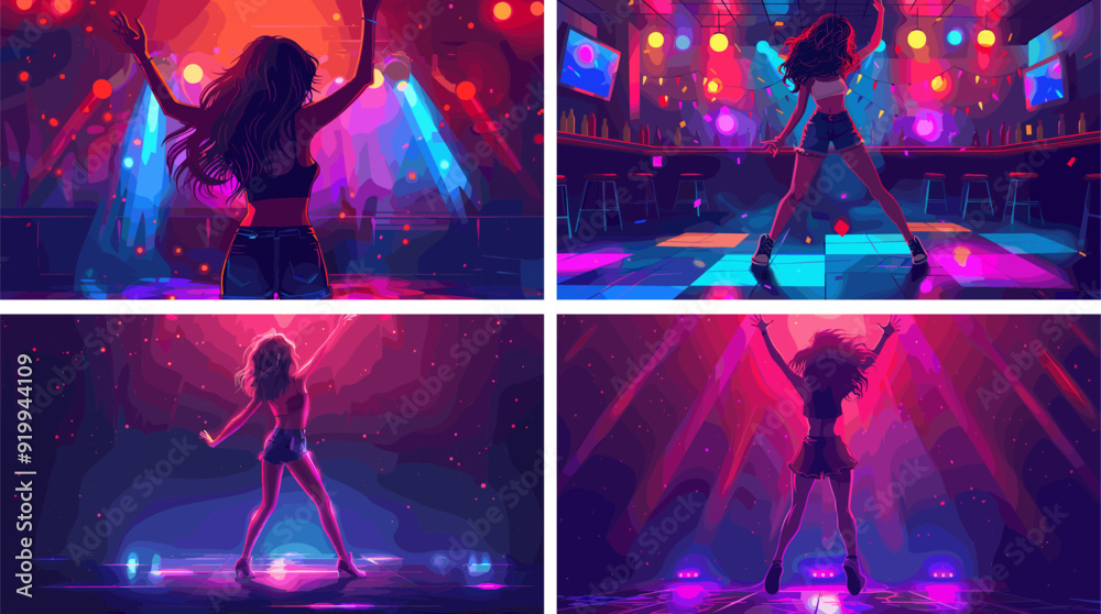 Girl dancer cartoon vector concepts. Raised hand active pose body woman ...