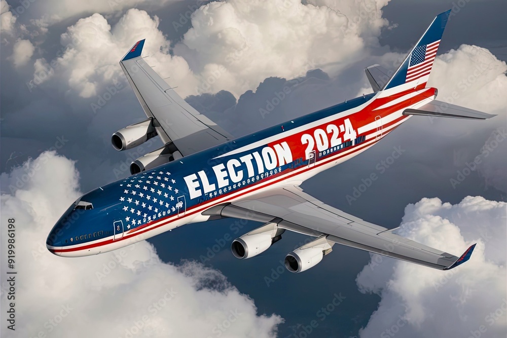 airplane with a "Election 2024" sign flying in the sky, capturing the ...