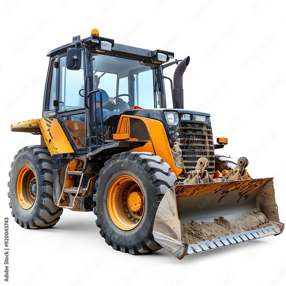 Small skidsteer loader with a tree spade attachment, isolated on white ...