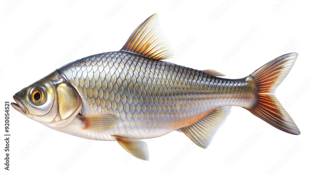 Detailed fish with scales and fins swimming in water isolated on ...