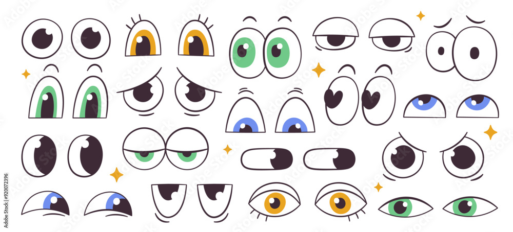 Cartoon different expressive eyes characters with comic positive and ...
