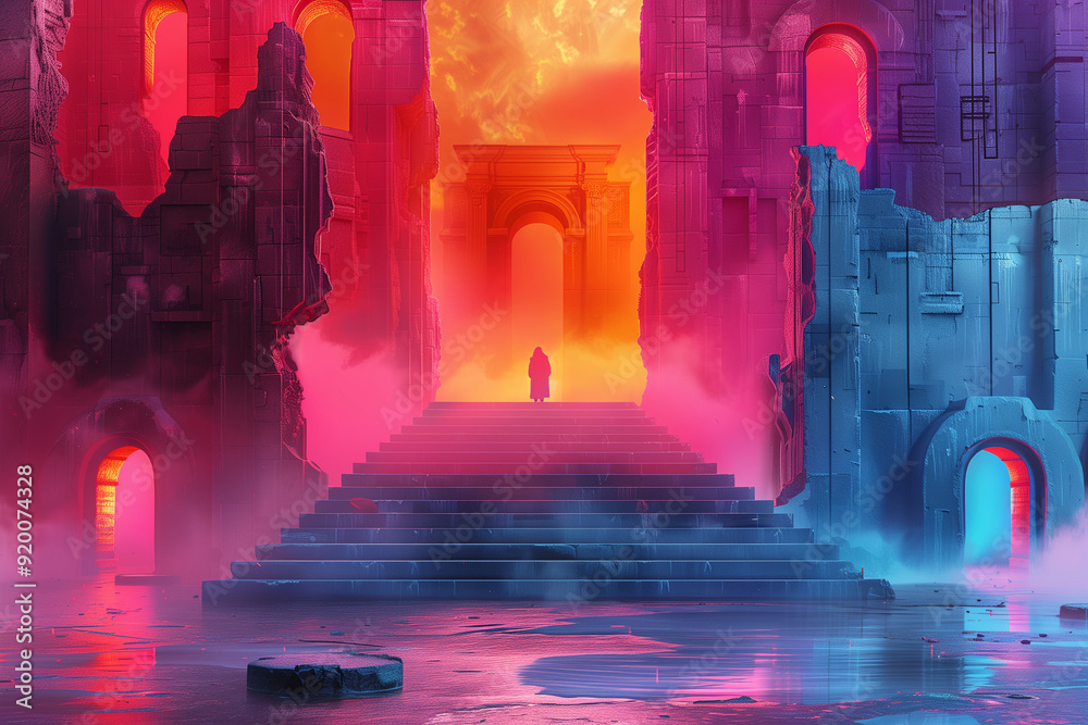 fantasy scene featuring monumental architectural structures. The grand ...