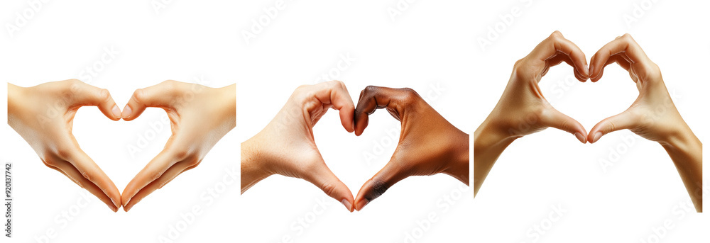 Heart hands set isolated on transparent background with diverse skin ...