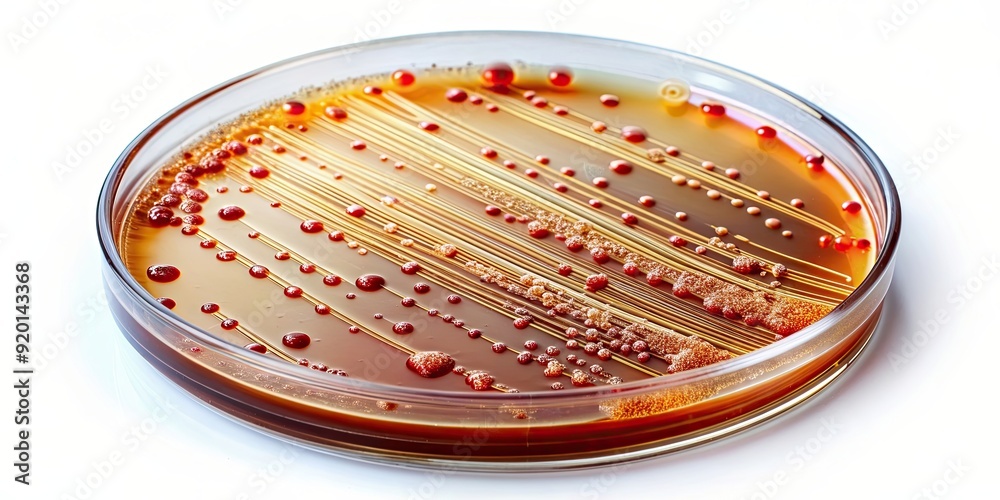 E.coli Escherichia bacteria culture in Petri dish, microbiology ...