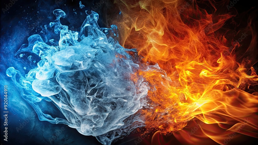 Ice and fire fighting concept with contrasting elements of yin and yang ...