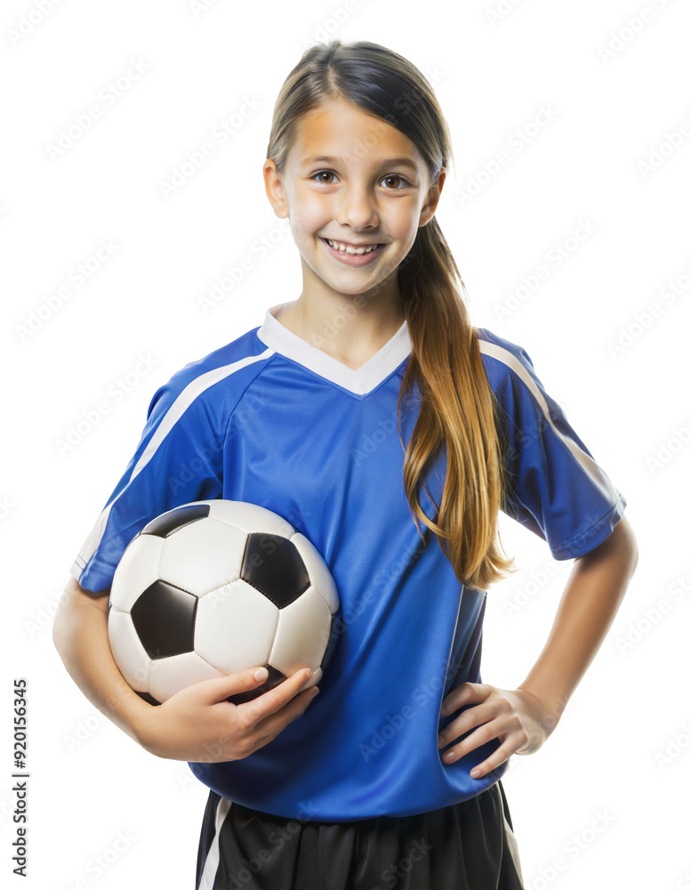 PNG Young girl smiling with soccer ball in studio, cut out Stock Photo ...