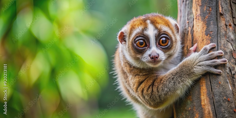 Cute slow loris clinging to a tree trunk , wildlife, adorable, exotic ...