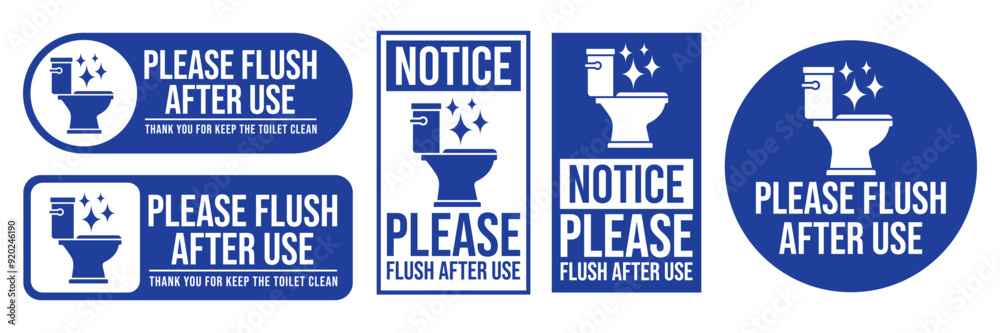 Please flush toilet after use sign, logo, badge, icon, sticker, label ...
