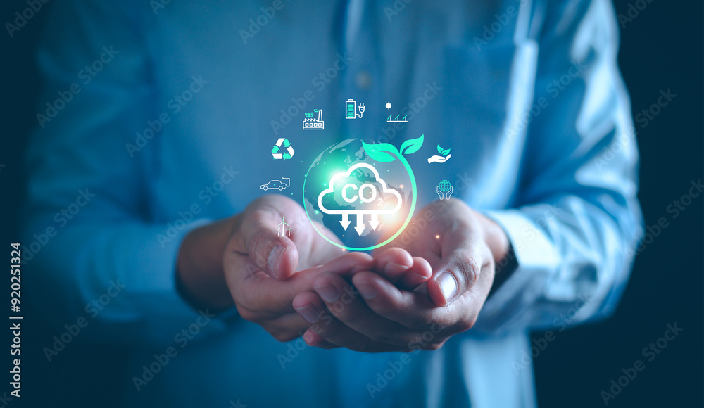 Reduce greenhouse gas emission concept. Carbon footprint climate change ...