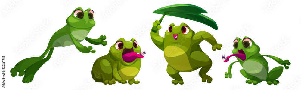 Cute frog characters set isolated on white background. Vector cartoon ...