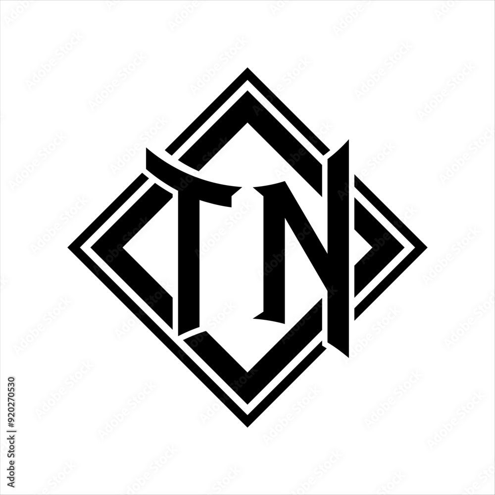 TN Letter logo with abstract shield shape with square black outline on ...