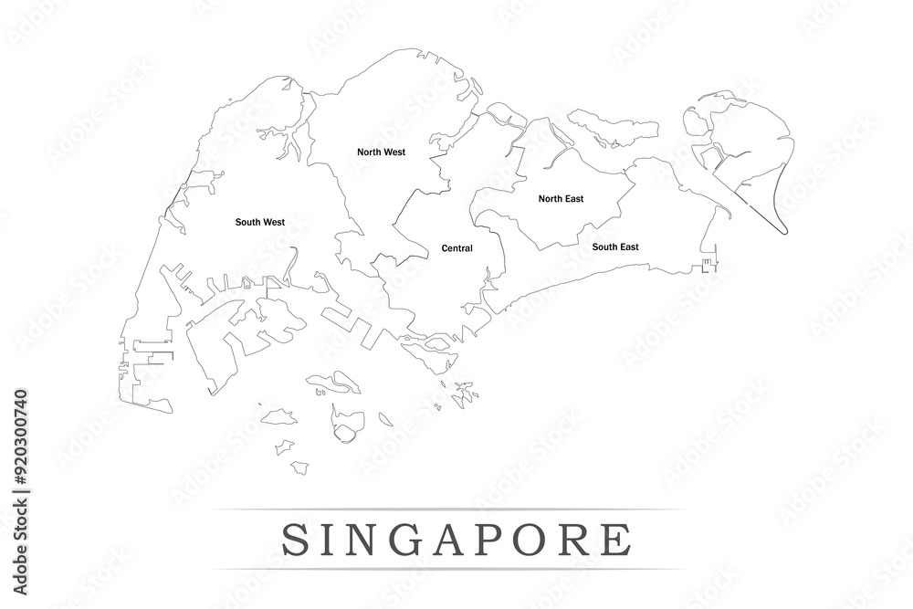 Administrative regions of SINGAPORE. Province, state, division name ...