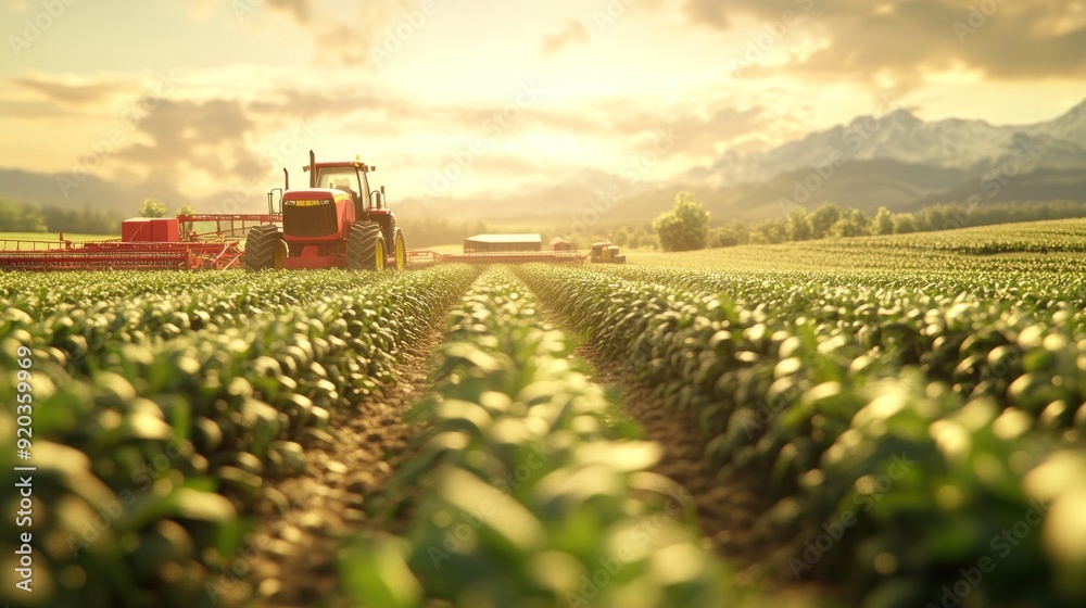 A high-resolution 3D animation of a bustling agricultural landscape ...