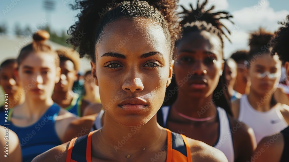 A diverse group of athletes from different cultural backgrounds ...
