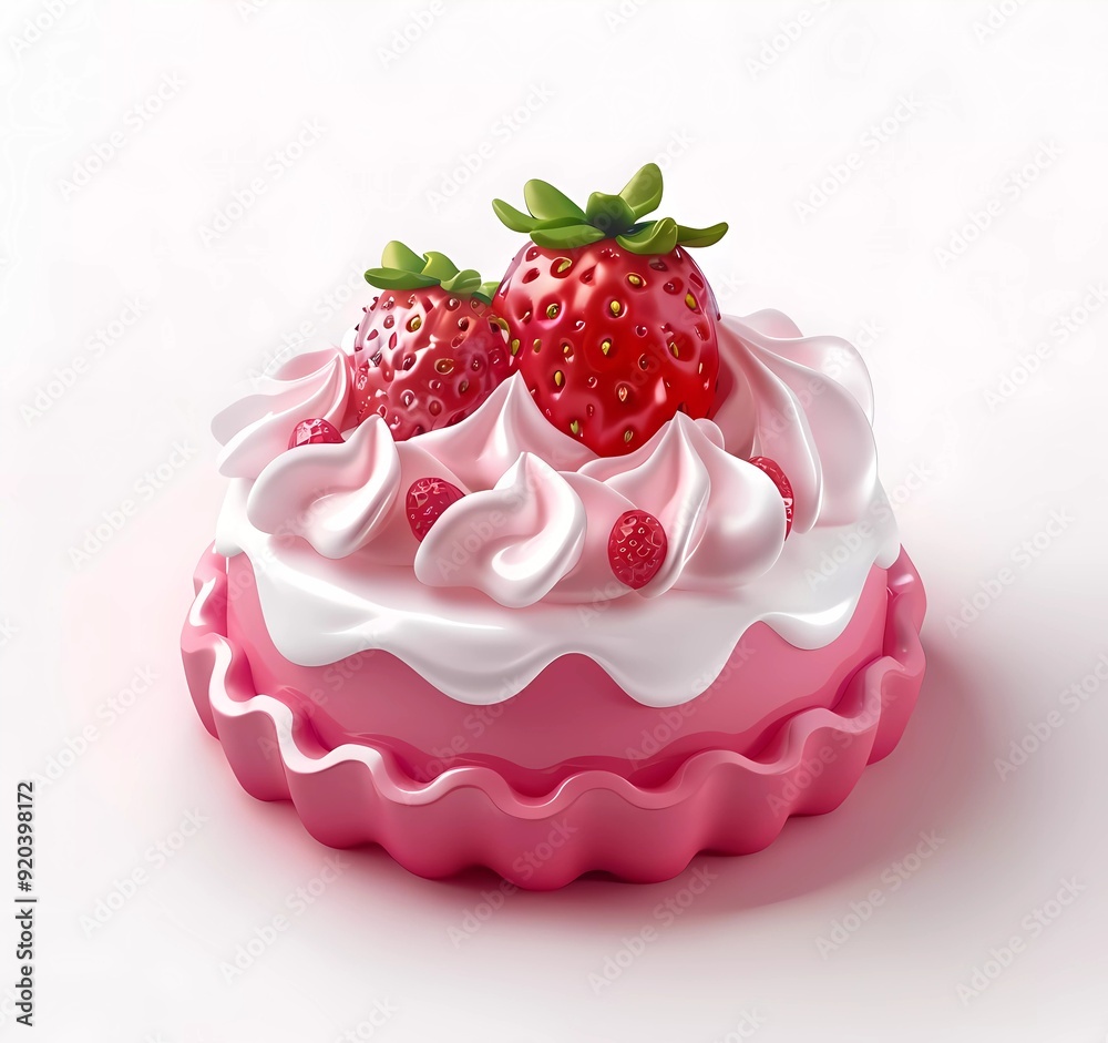 3d cartoon, realistic cute cake with strawberry cream on top , clipart ...
