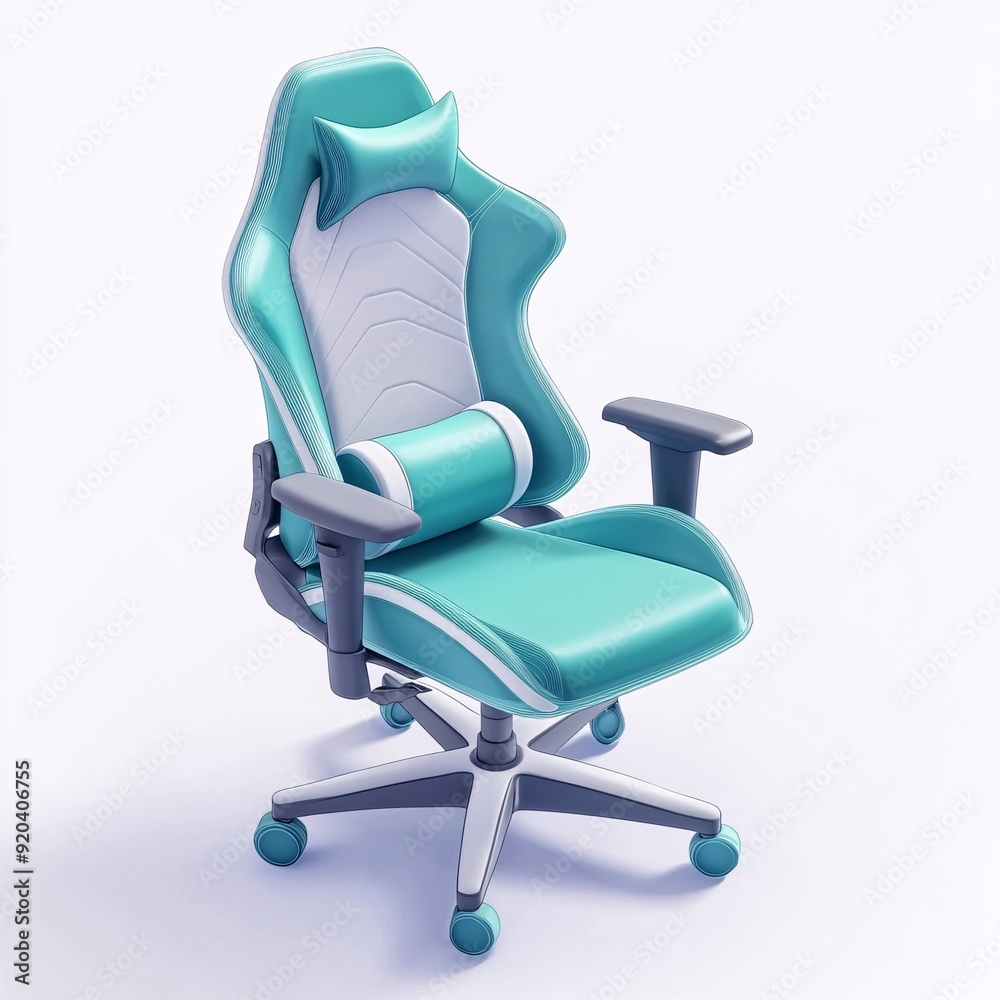 240805 110. Office chair, cool cyan tone, white background, 3D ...