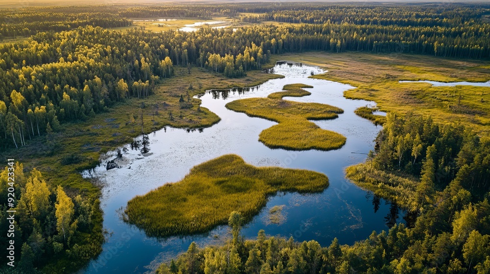 An aerial view of the Vasyugan Swamp, the largest swamp in the world ...