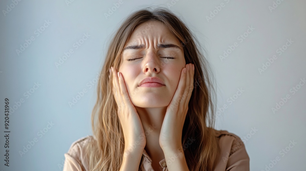240805 101. A woman having face pain at office. Facial muscles weakness ...